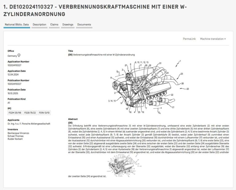 ポルシェが3つのターボを備えたW18エンジンの特許を出願